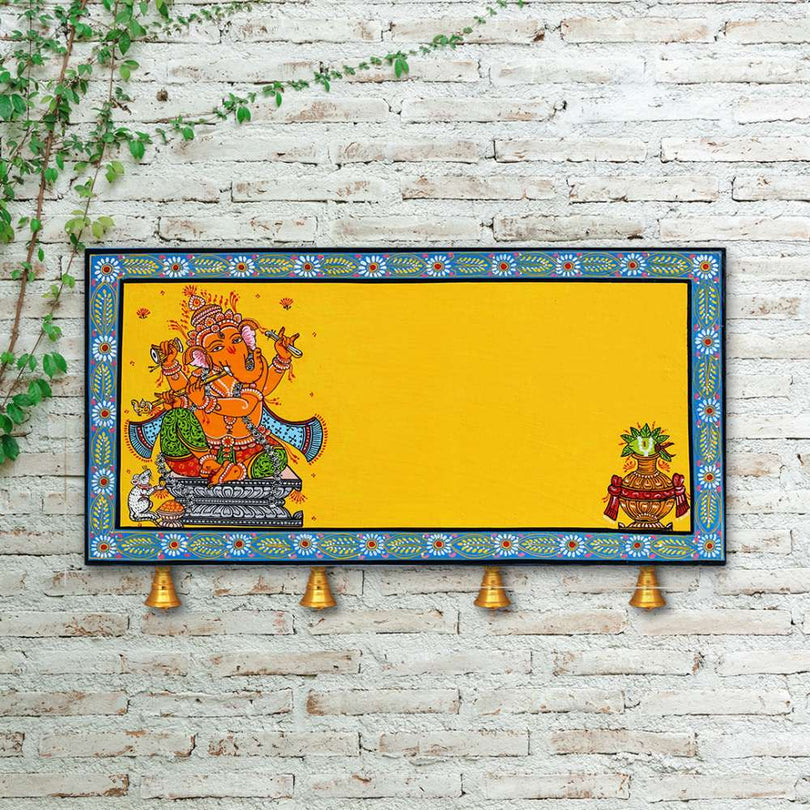 Pattachitra Ganesha With Kalash Border Name Plate – Maavni Designs