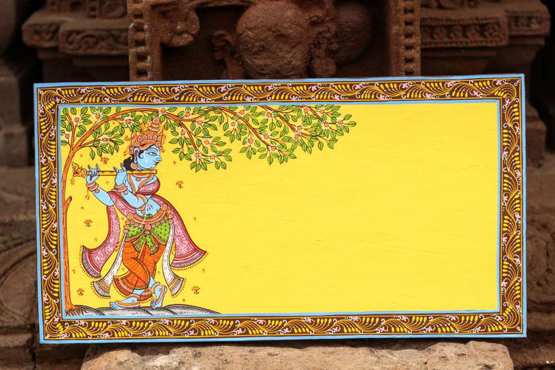 Hand-painted Pattachitra Krishna Border Name Plate – Maavni Designs